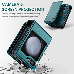 Vinich for Samsung Galaxy Z Flip 5 Case with RFID Blocking, for Samsung Z Flip 5 Wallet Phone Case with Card Holder, Durable Kickstand Case for Galaxy Z Flip 5, Bluish Green