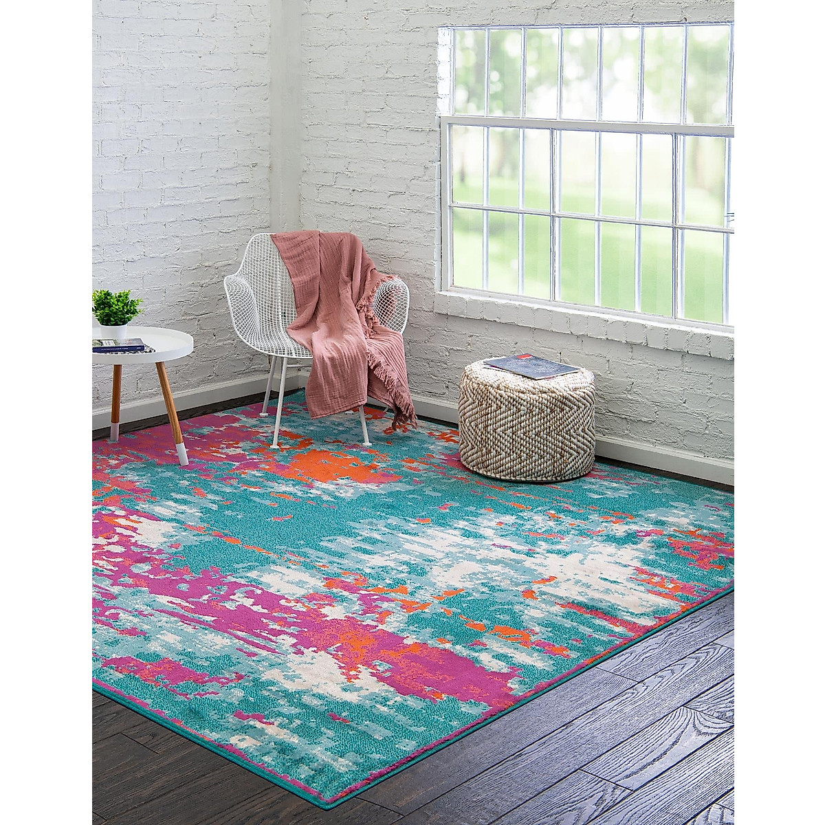 Unique Loom Azalea Collection Area Rug - Kyushu (7' 10" Square, Turquoise/ Light Blue)