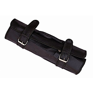 G49- Professional Kitchen Knives Custom Made Damascus Steel pcs of Utility Kitchen Knife Set Round Wood Handle with Pocket Case Chef Knife Roll Bag (10, Black)