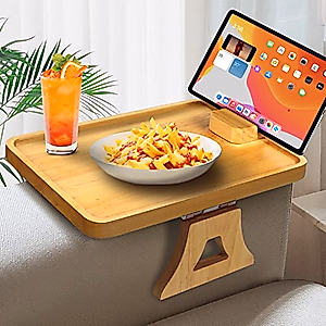 TISEMENT Couch Tray for Wide Sofa, 11.8’’ × 8.7’’ Clip On Sofa Arm Tray with 360° Rotating Bracket,Foldable Couch Arm Table for widening Space, Wooden Couch Cup Holder for Drinks/Snacks/Fruits