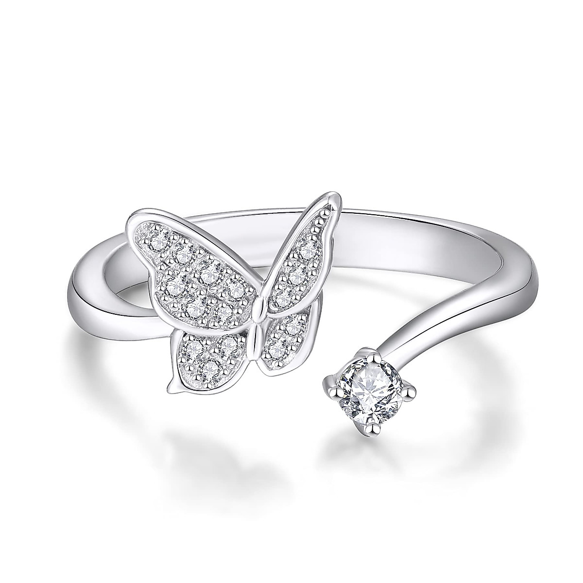 JO WISDOM Women Ring,925 Sterling Silver AAA Cubic Zirconia Butterfly Promise Wedding Engagement Open Rings Adjustable for Women size 5