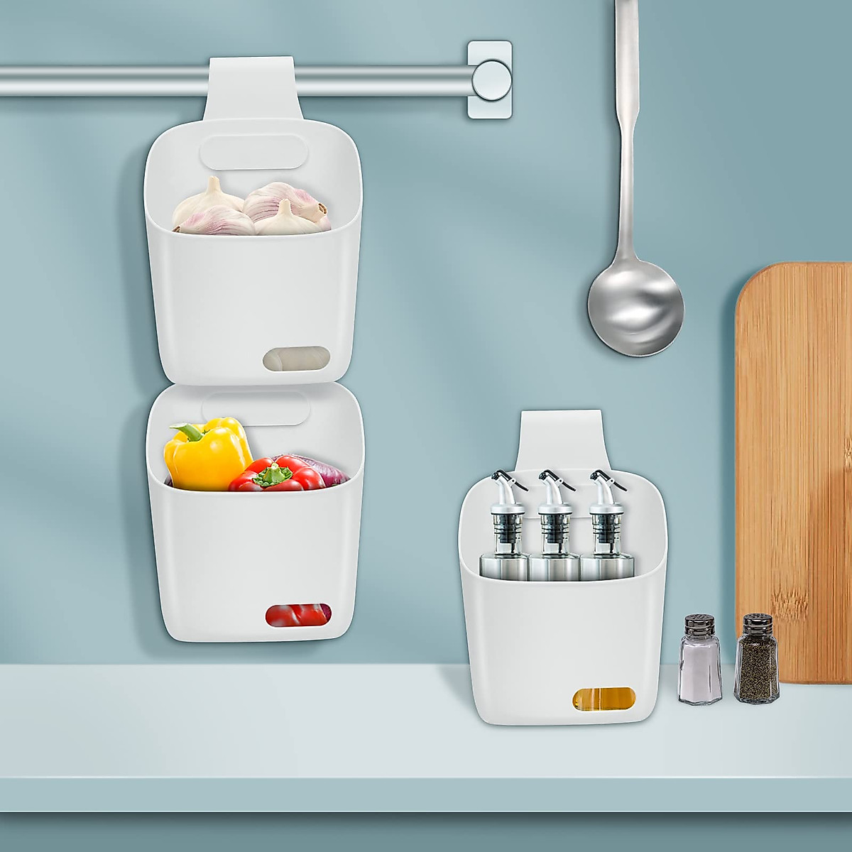 FYY Plastic Hanging Basket for Storage 3 Pack, Plastic Basket with Detachable Hook, Hanging Storage Containers Organizer Shelf for Office Bedroom Kitchen Bathroom White