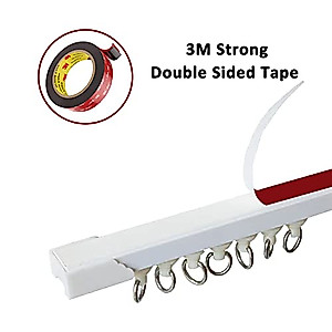 Self Adhesive Ceiling & Wall Curtain Track for Windows 48'', No Drilling, Screws or Tools Curtain Rail for Bedroom, Shower, Closet and RV - Easy to Install Curtain Rod with Curtain Clips