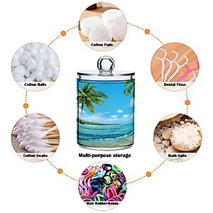 xigua Sea Beach Qtip Holder 2 Pack, 14 oz Apothecary Jars Bathroom Vanity Organizer Canister for Qtips,Cotton Swabs,Cotton Balls,Cosmetic Pads,Flossers,Bath Salts
