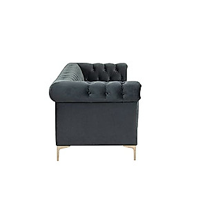 Iconic Home Gold/Grey Bea Velvet with Nail head Trim Tone Metal Sofa