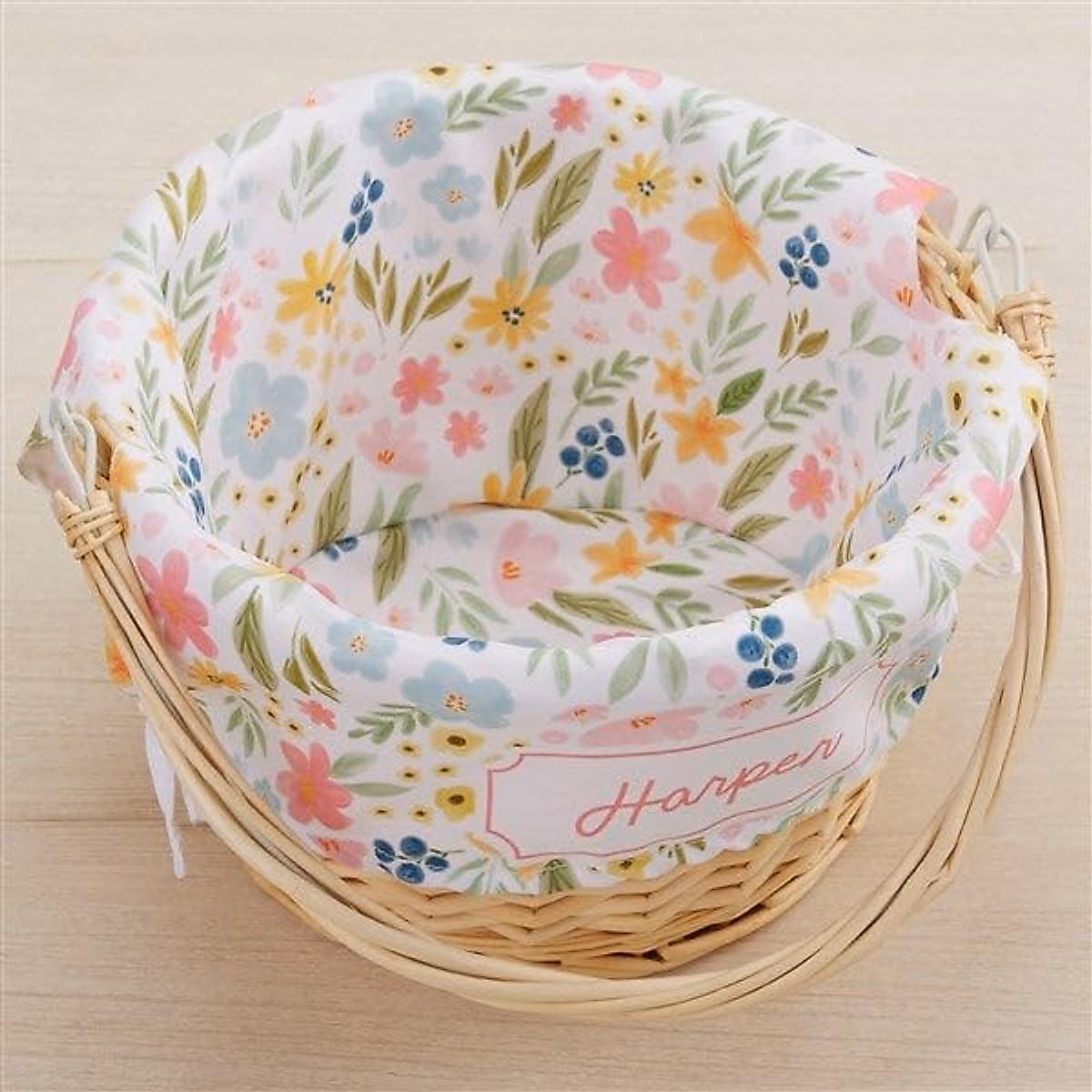 Personalization Universe Personalized Easter Flowers Hand-Woven Easter Basket with Folding Handle, Baby's First Easter, Perfect for Basket Stuffers, Girls - Natural