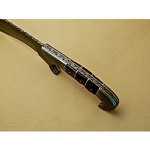 18" Custom Hand Made Damascus Steel Kopis Hunting Bowie Knife Handle Bull Horn HB 21