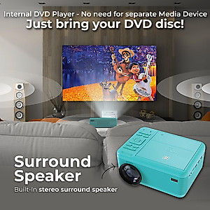 RCA PROJECTOR WITH BUILT-IN INTERNAL DVD PLAYER BLUETOOTH AND SPEAKER - Mini Portable - Indoor/Outdoor Projector and Screen Package - HDMI/AV/VGA/Micro SD Compatible - 1920x1080 Res