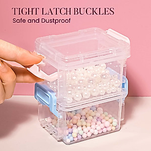 ISKYBOB 6 Packs Small Storage Bins with Lids, Mini Stackable Plastic Storage Containers Colorful Bead Organizer Latch Box Small Containers for Organizing Craft, Small Items, Green+Pink