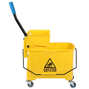 XinYun Mop Bucket with Wringer, Commercial Industrial Side-Press Wringer Combo on Wheels, Household Portable Bucket, 5 Gallon 21Qt, Heavy-Duty Wringe, Yellow 1