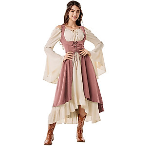 Scarlet Darkness Renaissance Dress Women Costume Medieval Pirate Peasant Underbust Dress Dusty Rose L