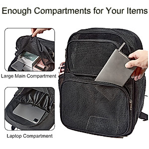 Large Mesh Backpack, Semi-transparent Student Backpack, See Through Mesh School Backpack with Bungee and Comfort Padded Straps for Travel, Swimming, Beach, Outdoor Sports