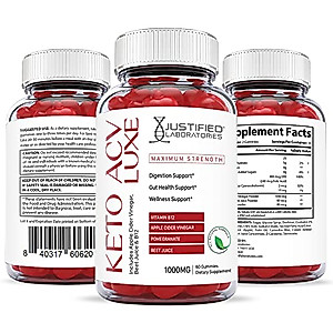Justified Laboratories Luxe Keto ACV Gummies 1000MG with Pomegranate Juice Beet Root B12 60 Gummys (300 Count)
