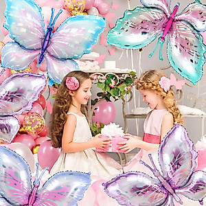 8PCS Butterfly Balloons, Gradient Giant Butterfly Foil Mylar Balloon Butterfly Birthday Decorations for Butterfly Theme Birthday Party Wedding Supplies (Pink Purple, Blue,Green)
