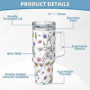 Personalized 40 Oz Stainless Steel Tumbler Best Mom Ever Cup Gift, Custom Name 3D Inflated Effect Travel Mug, Birthday Valentine's Day Coffee Mug for Mom Nana Mothers Day Gifts for Mom,01