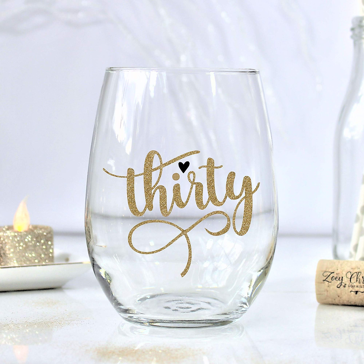 Thirty Stemless Wine Glass Gold 30th Birthday Gift for Women 0008
