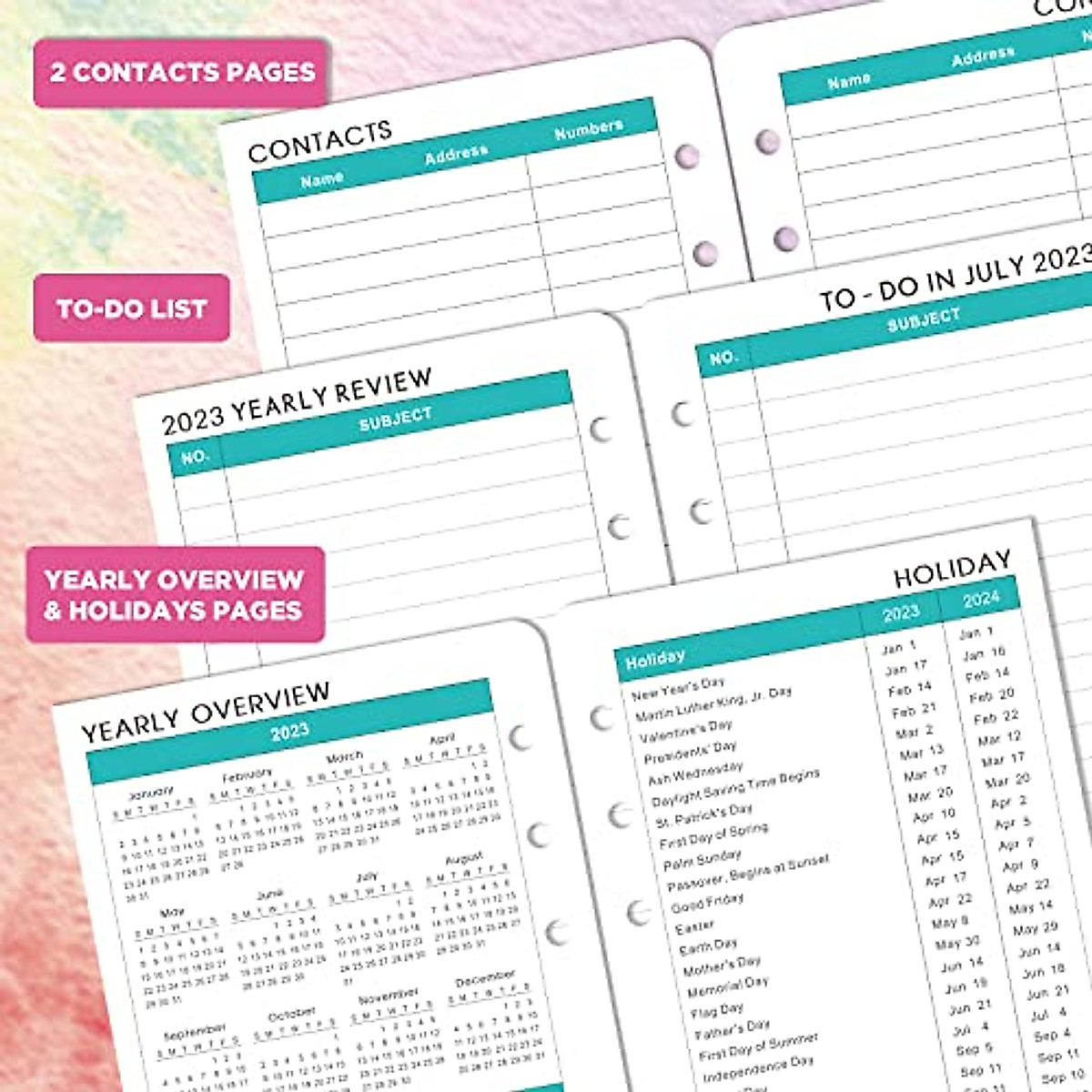 2023-2024 Planner Refills - Planner Refills 2023-2024, 2023-2024 Weekly & Monthly Planner Refills, A6 Planner Inserts, 3.75 x 6.75 inch, 6 Holes, 2023-2024 Planner Inserts from Jul.2023-Jun.2024, A6 Planner Refills - Watercolor Ink