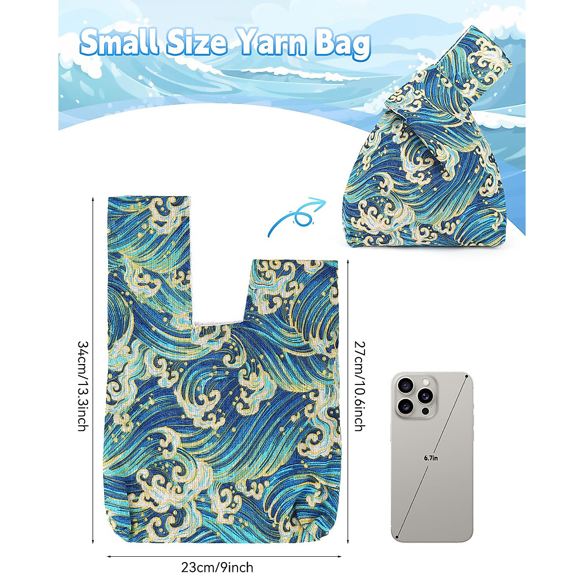 Coopay Knitting Bags and Totes for Women, Yarn Bags for Crocheting On The Go, Crochet Travel Bag for Crochet Supplies, Yarn Storage Bag Crochet Project Bags - Stamped Wave Blue