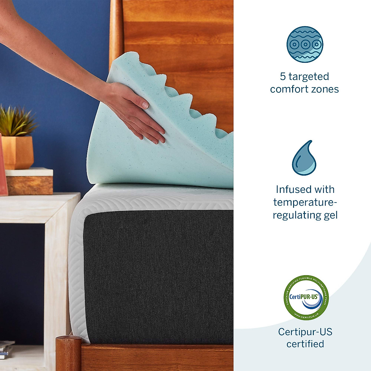 Lucid 3 Inch Mattress Topper Full – Memory Foam Mattress Topper Full – 5 Zone Gel Infusion – CertiPur Certified Foam – Dorm Room Essentials