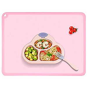 Silicone Kids Placemat, Non-Slip Reusable Placemats for Kids, Baby Dining Food Mat for Children Baby Toddler, Baby Pink