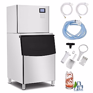 Zstar 560LBS/24H Commercial Ice Maker Machine, Freestanding Large Ice Maker w/ 350LBS Ice Storage, Adjustable Ice Cube, Self-Cleaning, Stainless Steel Industrial ice Machine Commercial for Restaurant