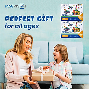 MagVision 208-Piece Magnetic Building Tiles Set, Stem Magnetic Building Blocks, Extra Strong and Safe Magnets, Stem Toys, Magnetic Blocks, Educational Toys for Children Ages 3+ Years