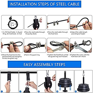 LFJ LAT Pull Down and Lift Weight Pulley System Cable Machine Pulley Attachment for Triceps Pull Down, Biceps Curl, Back, Forearm, Shoulder Home Gym Equipment (Set with Tricep Rope)