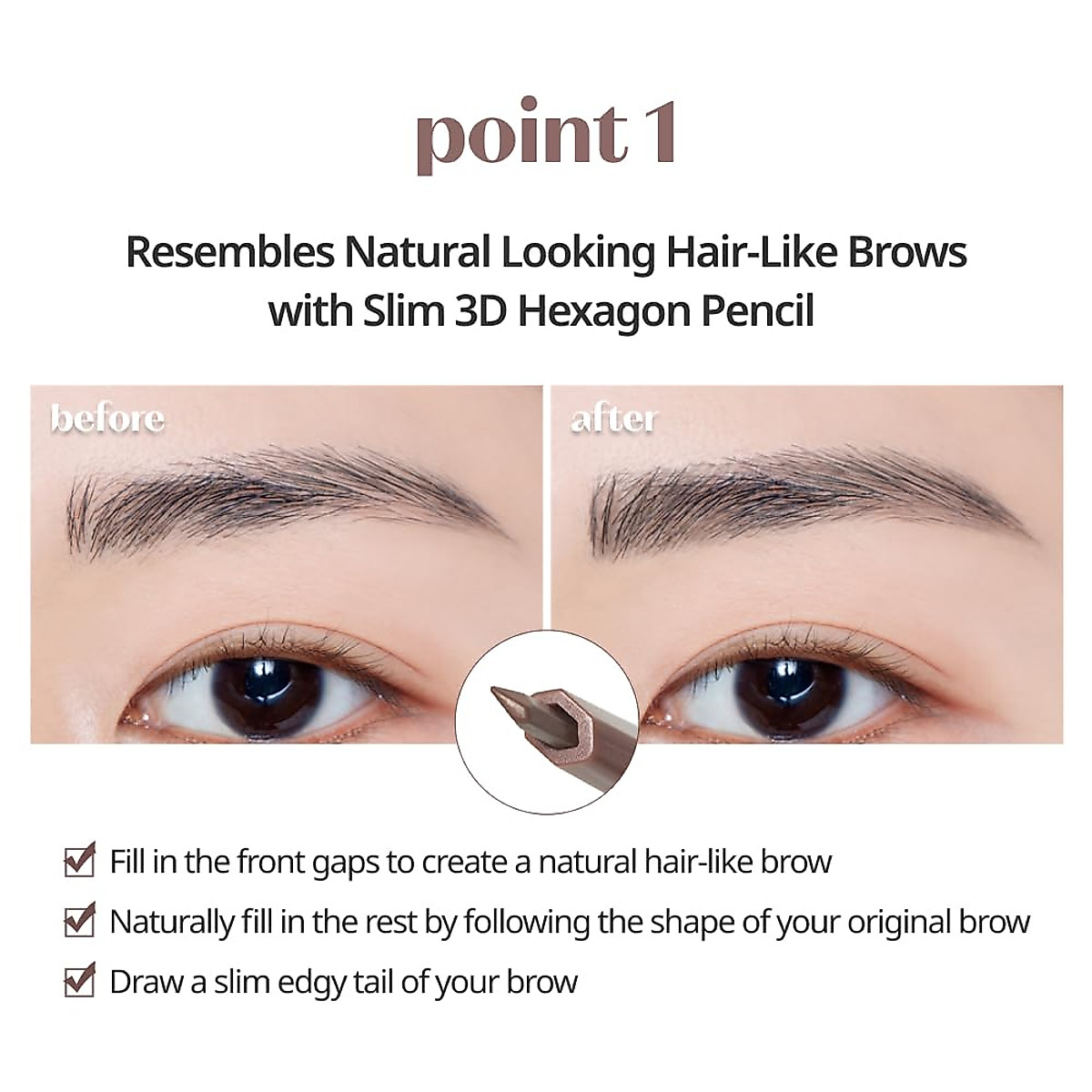 ETUDE Bare Edge Brow Pencil 03 Grey Brown | A hexagon-shaped slim brush that delicately coats every strand of eyelashes | Brow Mascara | Zero Clump & No Bushy Brows