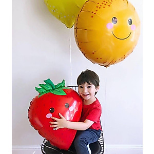 8 Pack Gaint Fruit Vegetable Foil Balloons Cute Helium Mylar Strawberry Grape Banana Orange Corn Carrot Tomato Broccoli Balloons for Theme Birthday Party Decorations Supplies