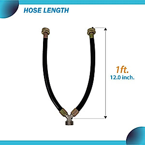 “Y” Mixer Hose, Mix Hot and Cold Water, 1ft Washer Braided Rubber Inlet Hose ¾” with Brass Couplings