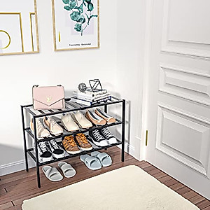 Allinside Bamboo Shoe Rack, Splitable & Stackable, Wooden Shoe Storage Organizer, Hypoallergenic Bamboo Material, Sturdy Shoe Shelf for Entryway, Closet (3-Tier)