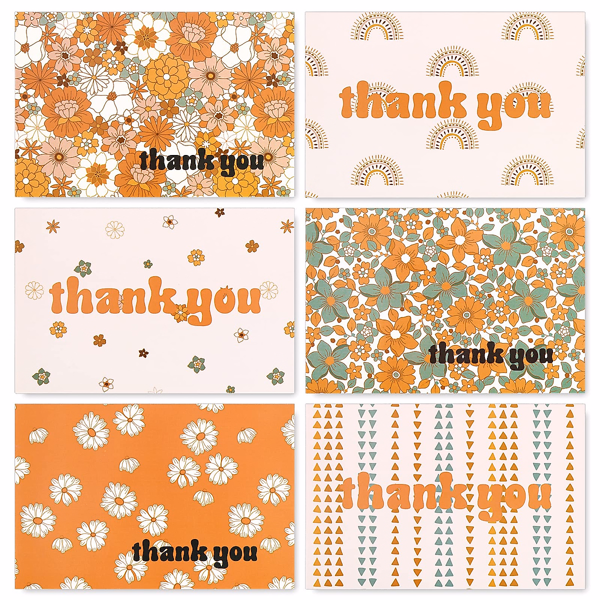 AnyDesign Boho Rainbow Thank You Card Bulk 36 Pack Rainbow Flower Note Cards with Matching Seal Stickers Envelopes Hippie Greeting Blank Cards for Birthday Baby Shower Bridal Holiday Party, 4 x 6