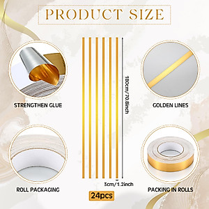 Hoolerry 24 Pcs 70.8 x 1.2 Inch Metallic Line Wall Decals Peel and Stick Adhesive Tile Stickers Washi Tape Wall Tape Mirror Tape Graphic Tape for Home Wall Crafts Decoration (Gold)
