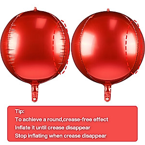 PartyWoo Red Balloons, 6 pcs Red Birthday Decorations, 22 inch Giant 4D Foil Balloons and Ribbon, Large Mylar Balloons, Metallic Red Balloons for Bachelorette Party, Bridal Shower