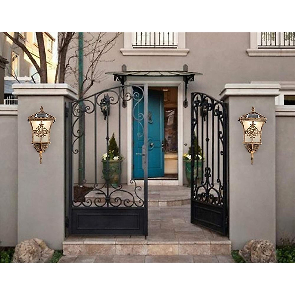 Zziyj LED Solar Wall Light Garden Outdoor Security Lights Vintage Solar Lantern Wall Lights for Patio Deck Yard Garden Fence Home Stairs Wall Lamp