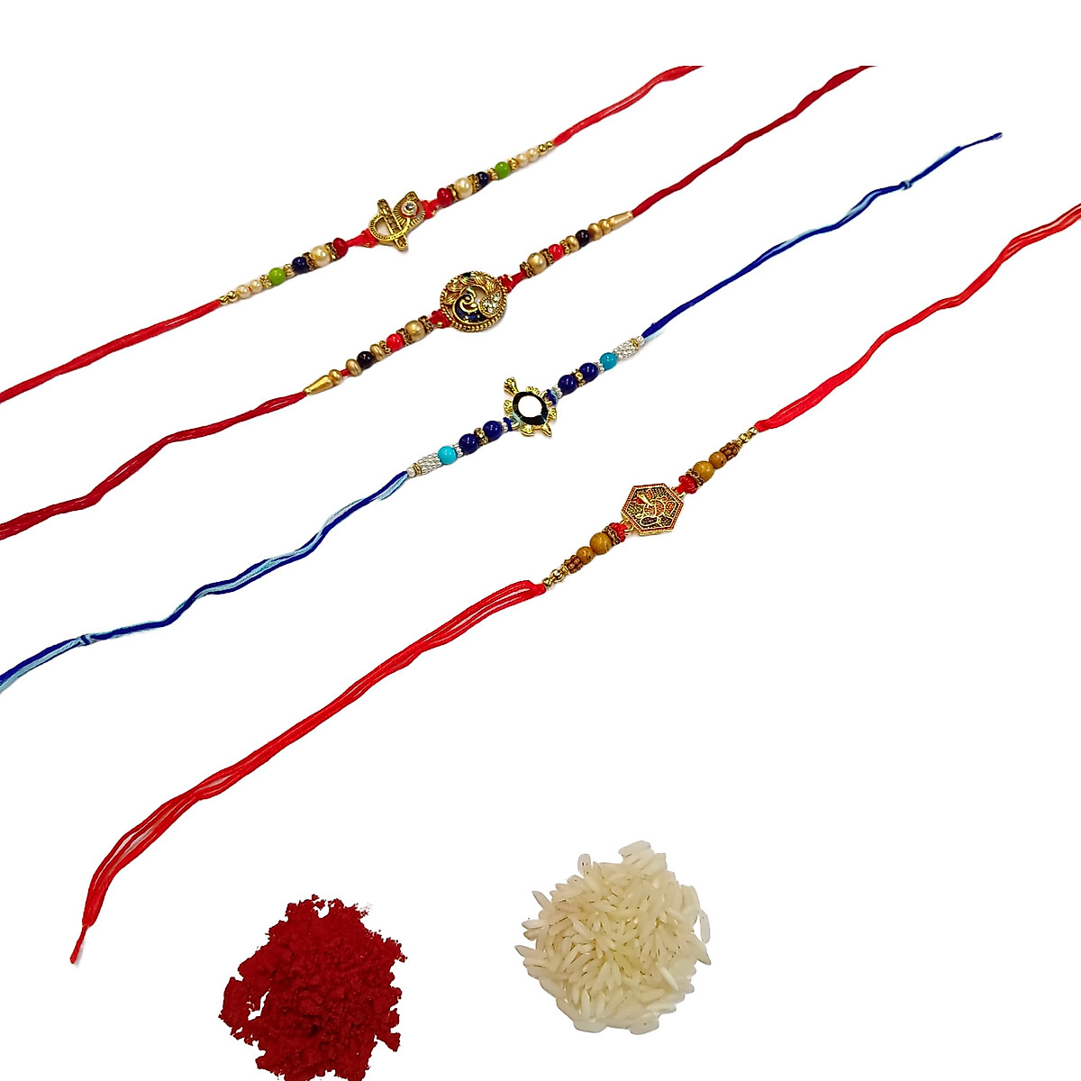 Rakhi for Brother, Bhaiya dooj, Rakshabandhan Rakhi Set of 4 with Red Color Thread Design, Raksha Bandhan Rakhi for Brother