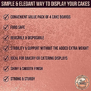 PixiPy Cake Boards (4 Pack, 12 inch, Rose Gold), Reusable Round Cake Drums for Showstopping Desserts, Heavy-Duty Disposable Cardboard Cake Bases W/Elegant Patterns, Cake Decorating Supplies