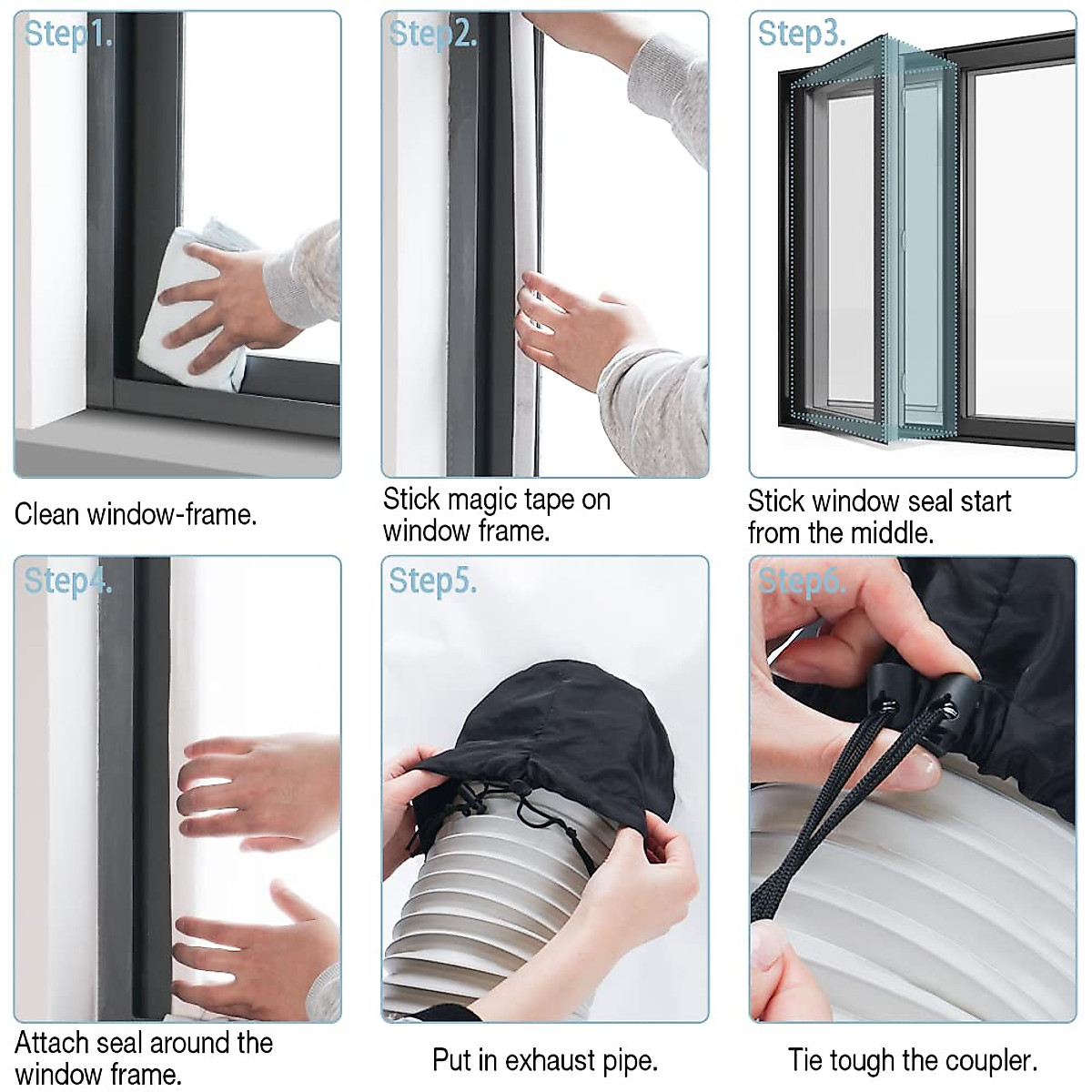 HOXHA Universal Window Seal for Portable Air Conditioner, 157 Inches Cloth Sealing AC Kit with Adjustable Coupler and Adhesive Fastener for Casement Windows, 400CM