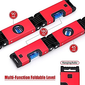 DEOYUEND Foldable Level, 28Inch Multi-Angle Measurement Woodworking Tools, with 45°/90°/180° Bubbles for Carpenters,Woodworkers,Fabricator