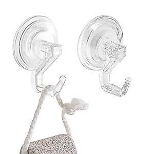 iDesign Power Lock Bathroom Suction Cup Hooks for Loofah, Towels, Sponges and More, Set of 2, Clear