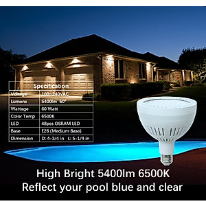 TOVEENEN LED Pool Light Bulb 120V 60W 6000lm High Bright White 6500K Pool Bulb Replacement for Pentair Hayward Inground Pool