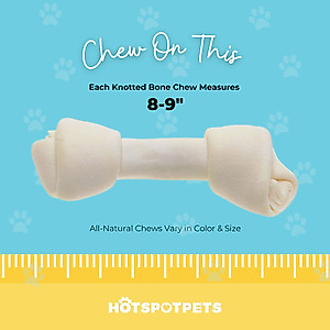 hotspot pets 8-9 Inch Large Rawhide Dog Chew Bones - Made from Grass Fed Cows - Great for Dental & Oral Care for Aggressive Chewers Large Dogs (10 Pack)