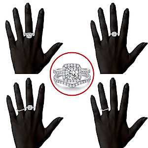 OPOMOMO Engagement Ring Set,18K White Gold Plated Cubic Zirconia Promise Eternity Rings for Women Pack of 2 PCS (5)