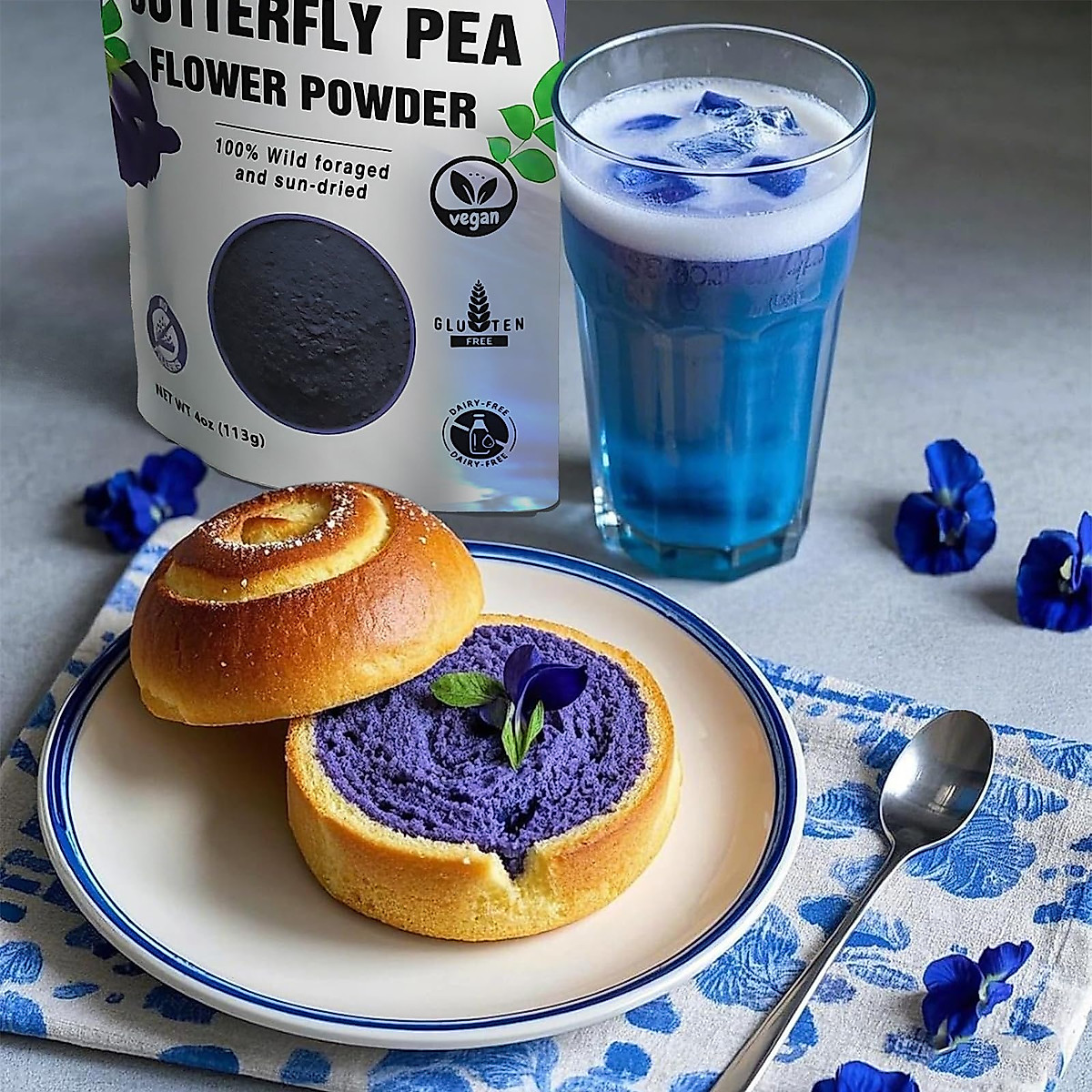 Butterfly Pea Flower Powder 4oz | Natural Blue Food Coloring for Drinks, Baking, Smoothies | Vegan, Non-GMO, Gluten-Free, No Additives