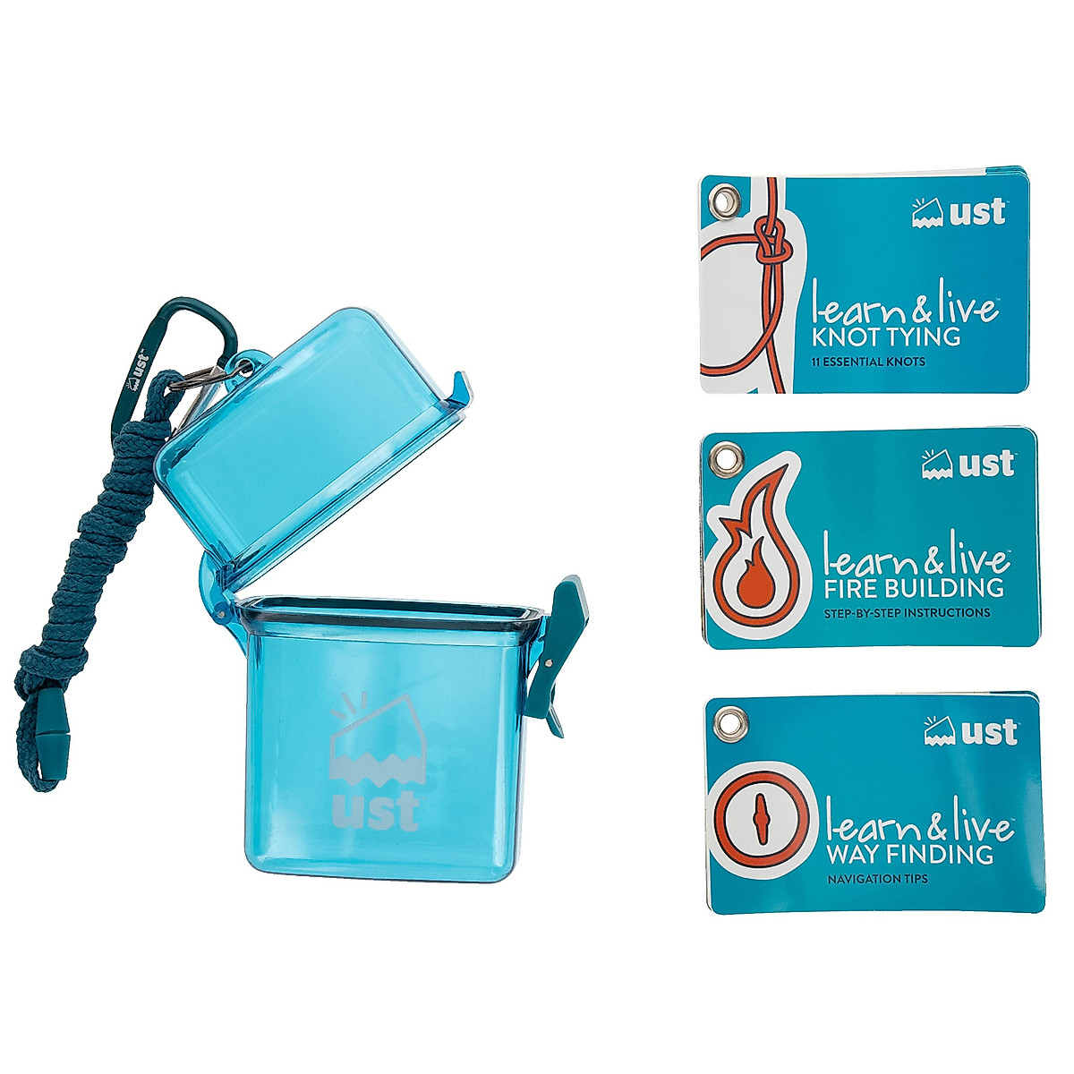 ust learn & live outdoor skills educational card set with durable, waterproof, compact design and storage case for hiking, camping and outdoor survival