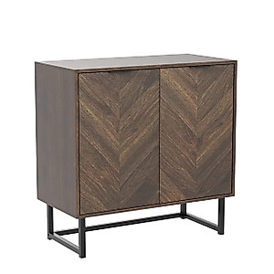 Nathan James Enloe Modern Sideboard Buffet Storage Accent Cabinet with Doors in a Rustic Walnut Finish and Black Matte Metal Base for Hallway, Entryway, Kitchen or Living Room, Walnut/Black