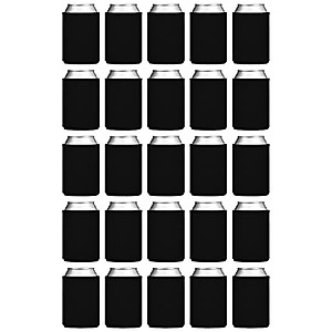 TahoeBay Blank Beer Can Coolers (25-Pack) Plain Bulk Collapsible Foam Soda Cover Coolies, Personalized Sublimation Sleeves for Weddings, Bachelorette Parties, HTV Projects (Black)
