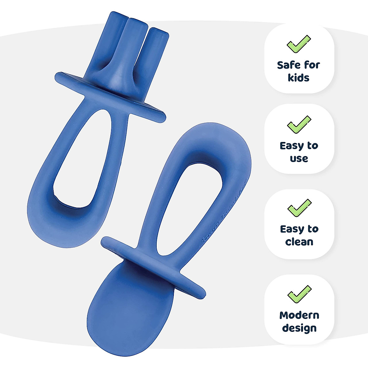 Tiny Twinkle Silicone Training Utensils - Baby Spoons and Baby Forks For Self-Feeding Training - Silicone Baby Led Weaning Utensils For Toddlers And Babies 6-24 Months - Baby Feeding Supplies (Indigo)