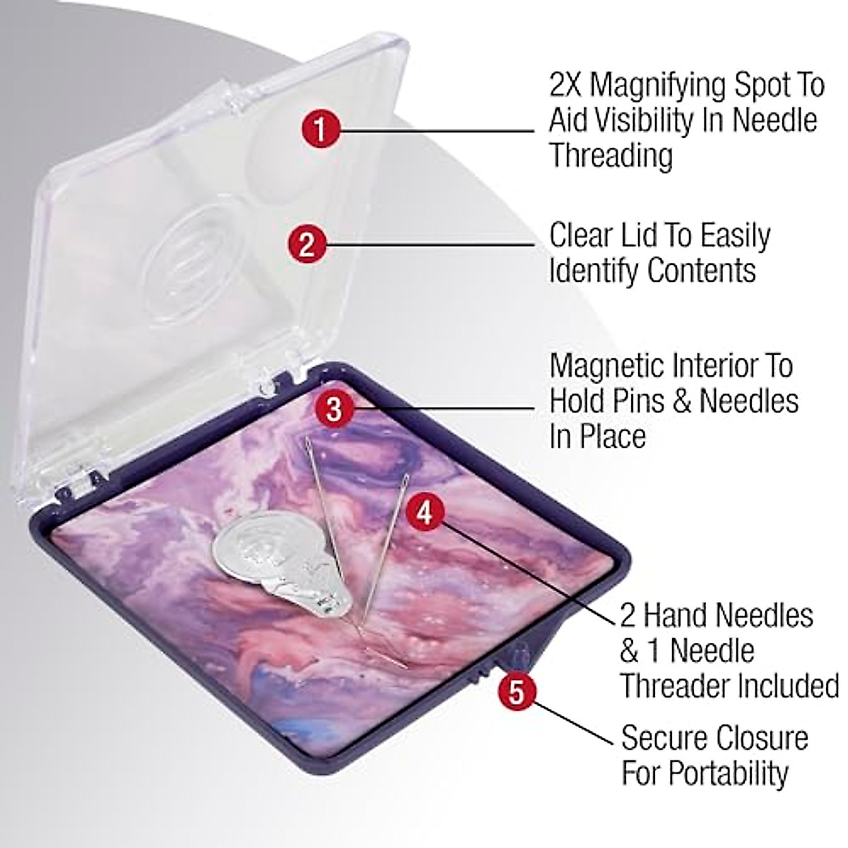 SINGER Magnetic Needle & Pin Compact with Hand Needles: Needle Holder with Sewing Magnifier – Sewing Needle Case for Secure Needle Storage