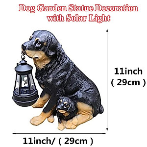 JeeKoudy Outdoor Statue with Solar Lights, Rottweiler Dog Garden Statues with Solar Lantern Home Garden Decoration Windproof Lamp Outdoor Lighting Decor